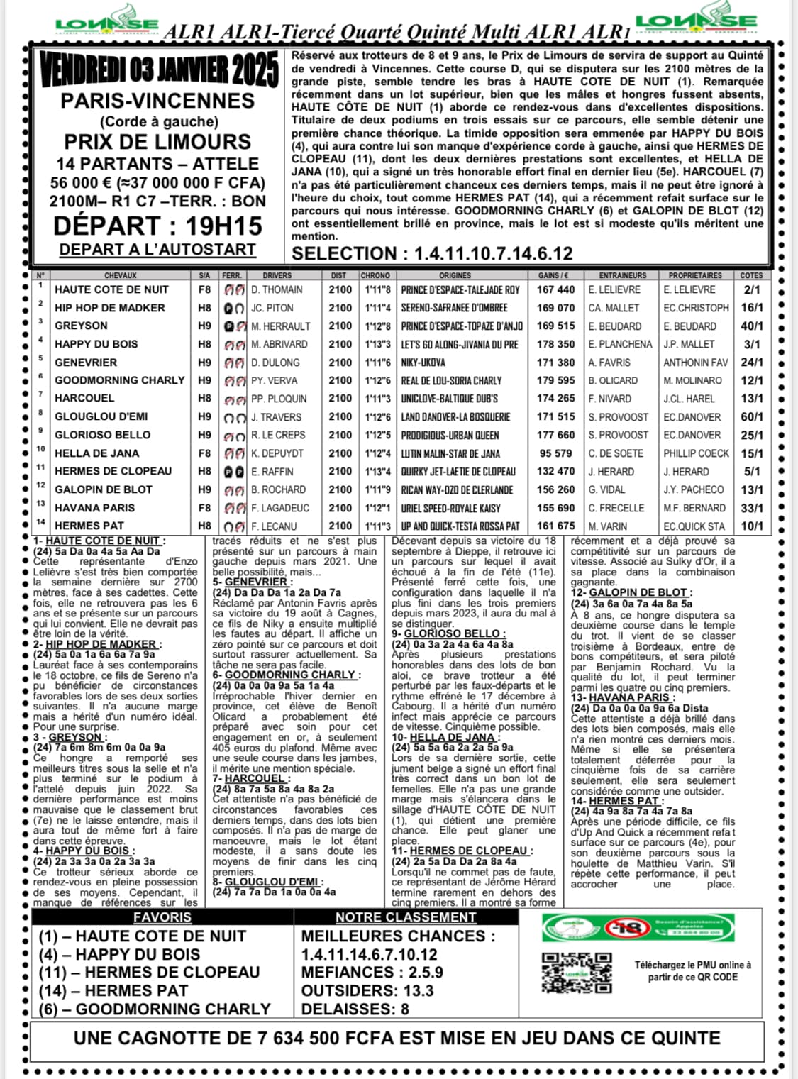 Programmes et pronostics pmu lonase alr1, alr2, alr3, vlr1, vlr2 du jour
