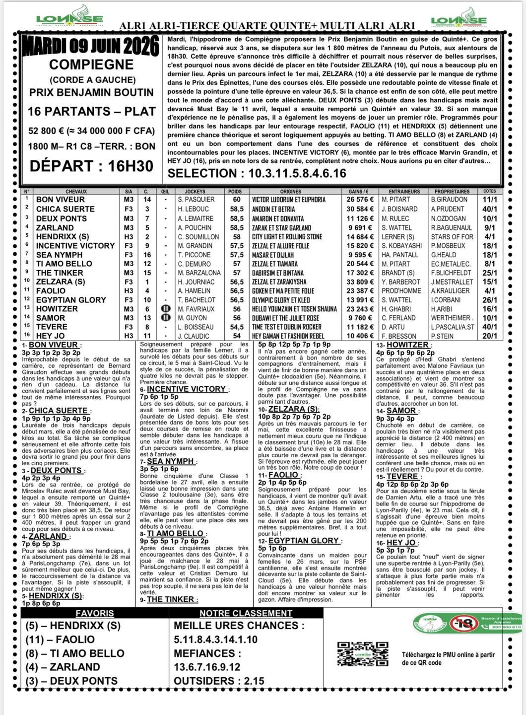 Programmes et pronostics pmu lonase alr1, alr2, alr3, vlr1, vlr2 du jour